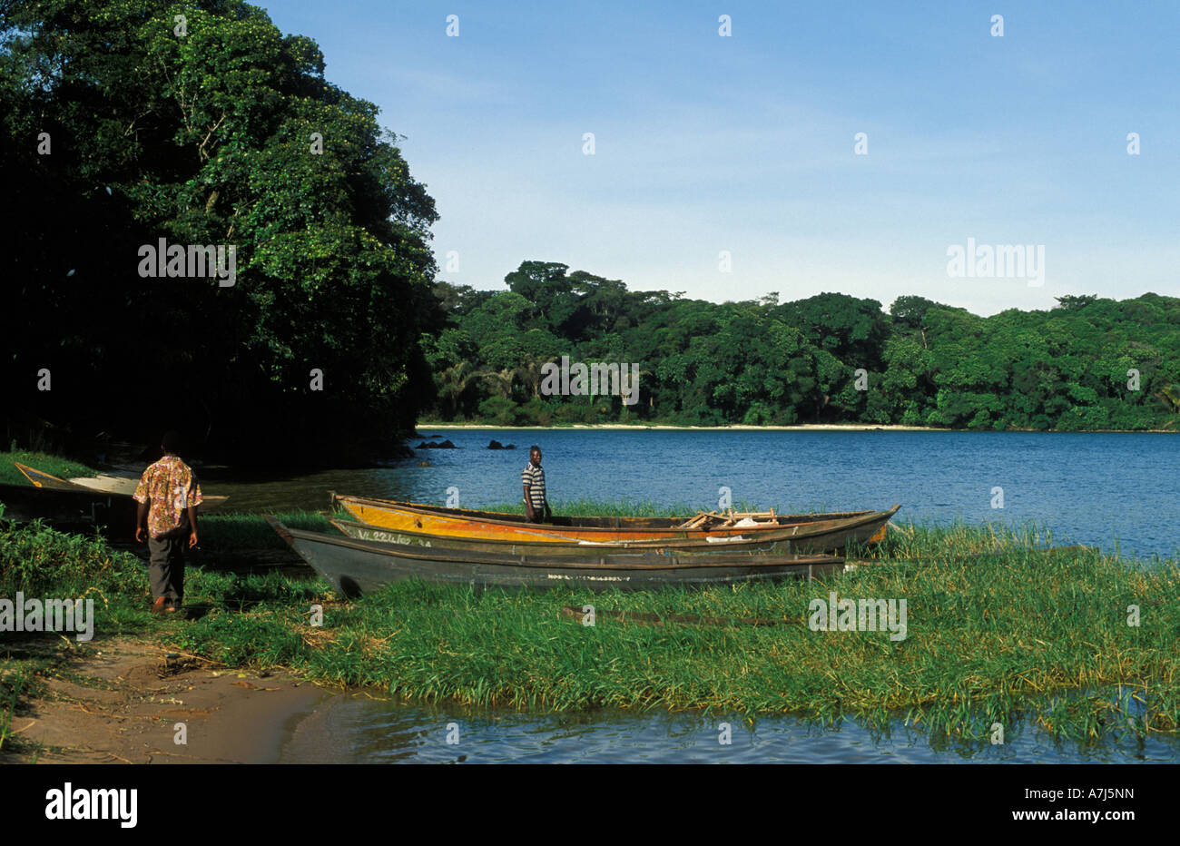 Fishing boats on Lake Victoria Buggala island Ssese island Uganda Stock ...