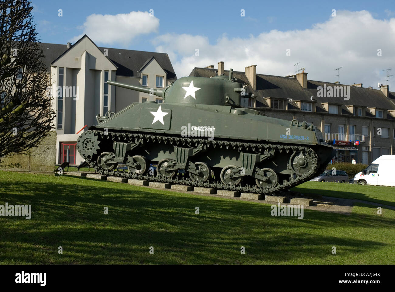 A WWII American tank at the memorial to General Patton Avranches ...
