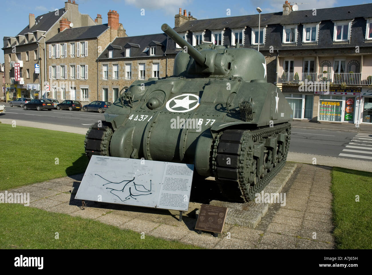 A WWII American tank at the memorial to General Patton Avranches ...