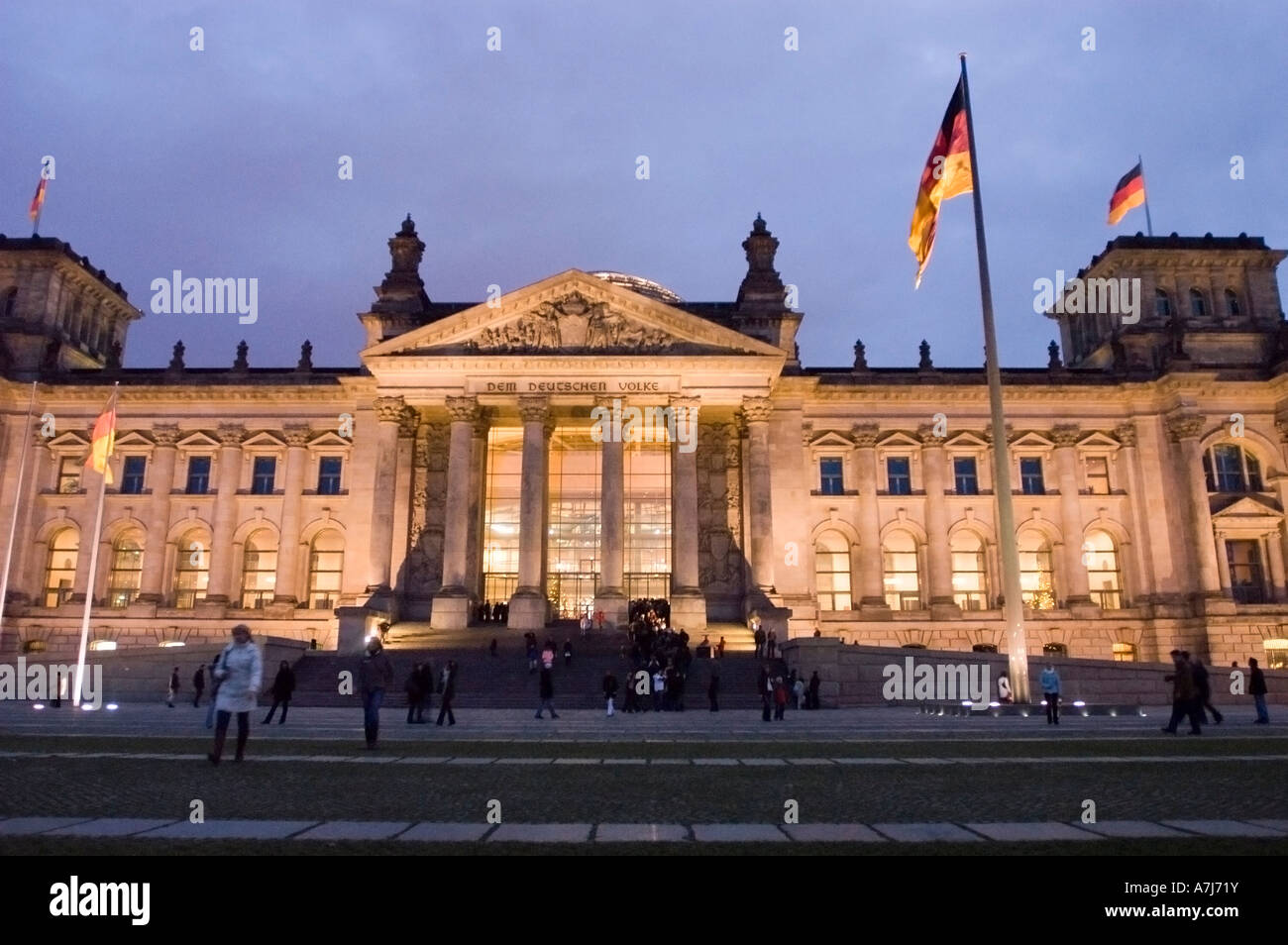 Illuminated Bundestag German Parliament building at dusk Berlin City ...