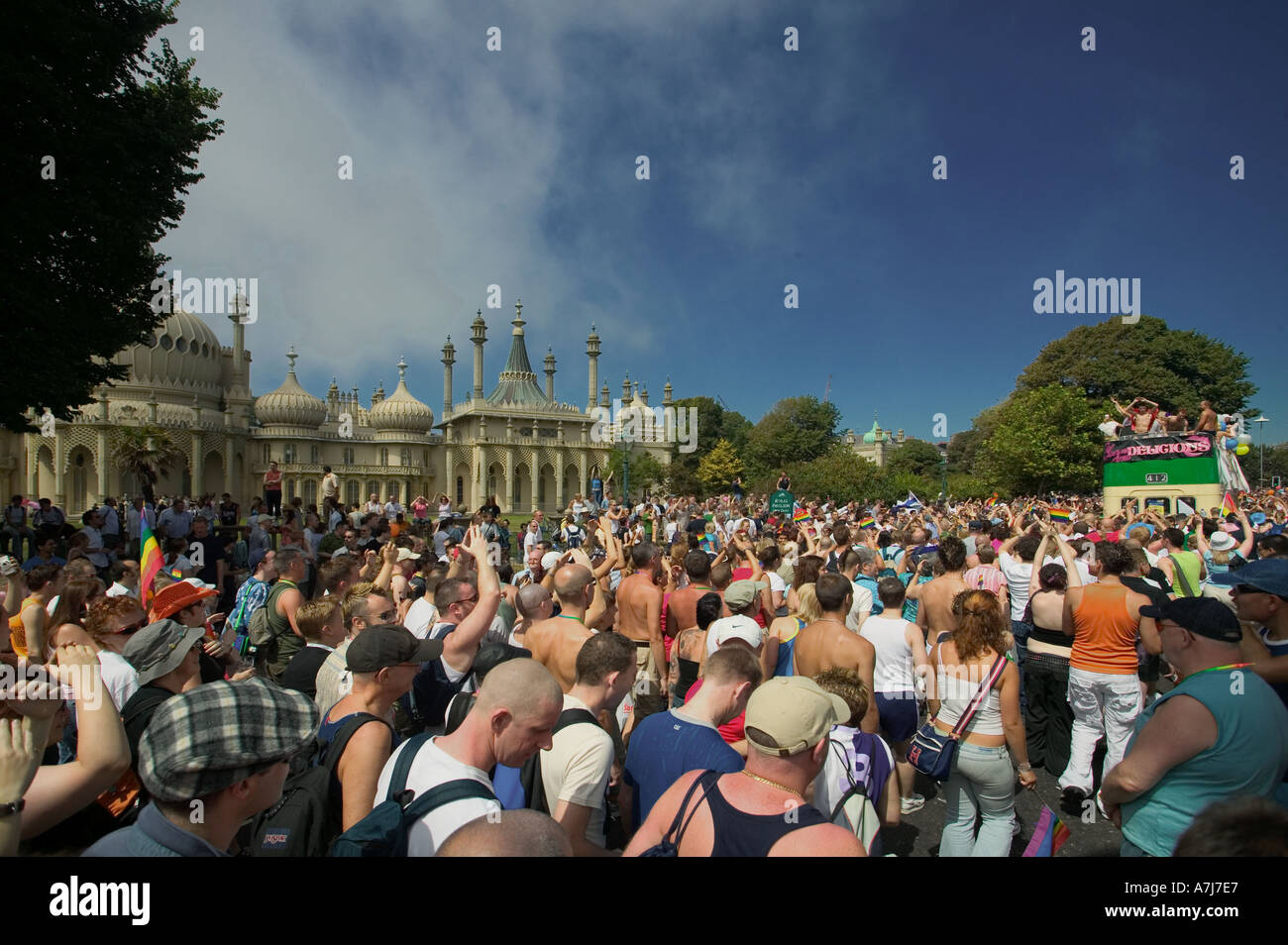 Brighton Pride parade moves past the Royal Pavilion Brighton Stock ...