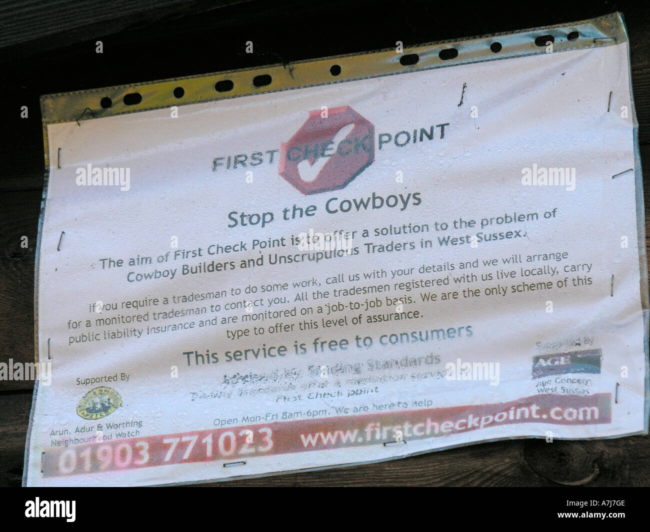 First Checkpoint organisation sign warning Stock Photo - Alamy