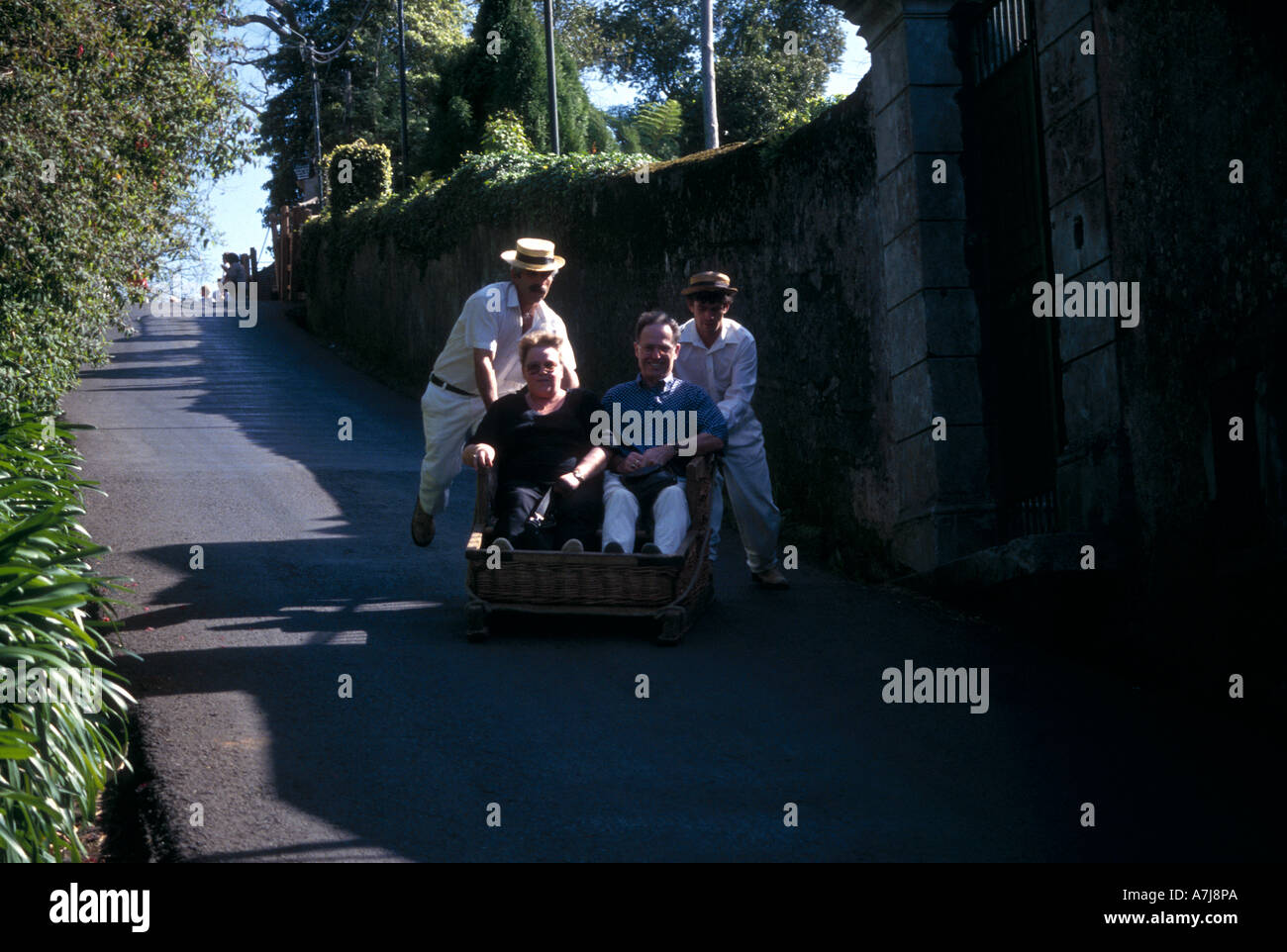 Toboggan ride from Monte to Funchal Madeira Stock Photo - Alamy