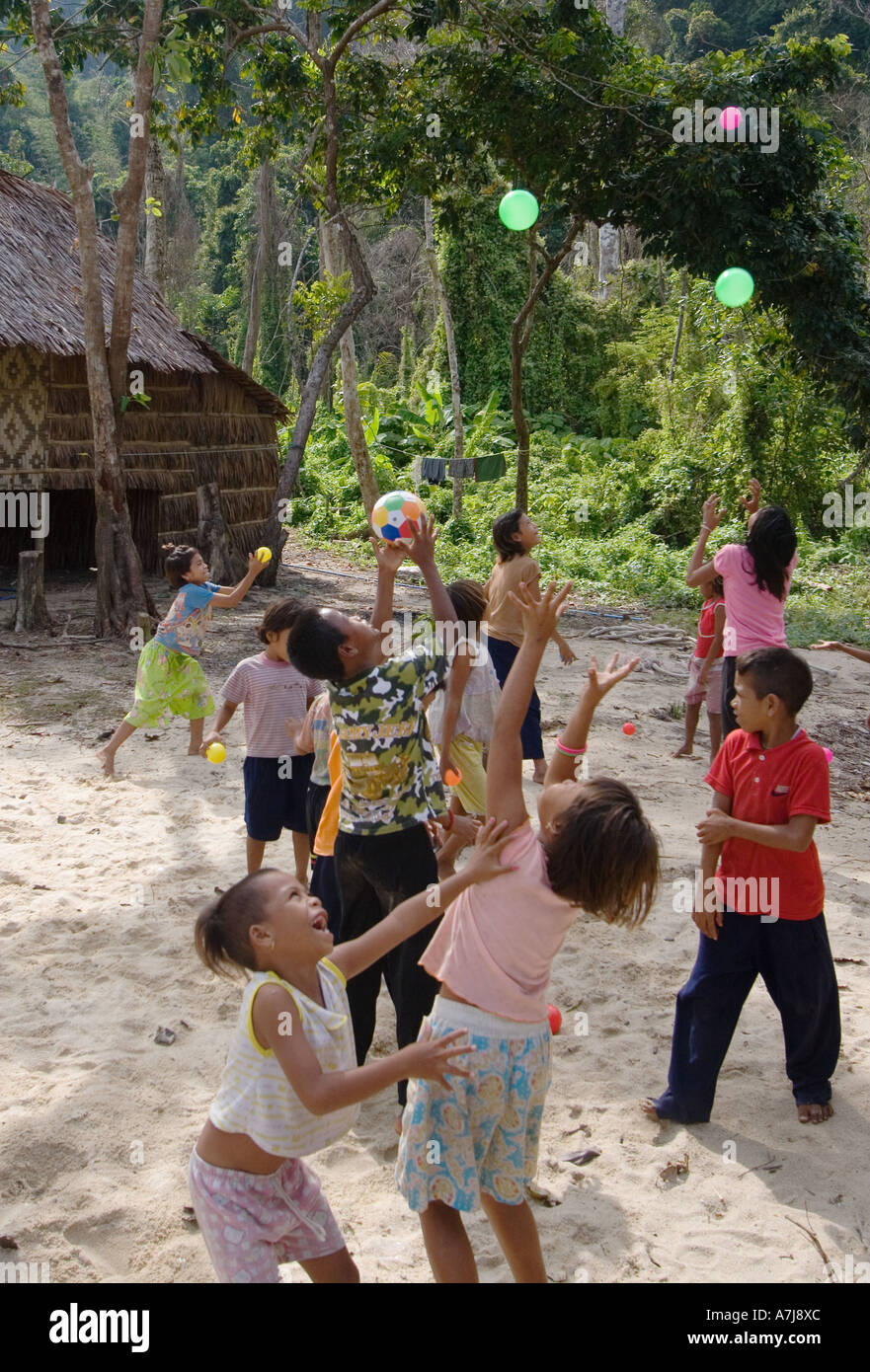 Moken children sea gypsy play at their rebuilt school on Ko Surin Thai ...