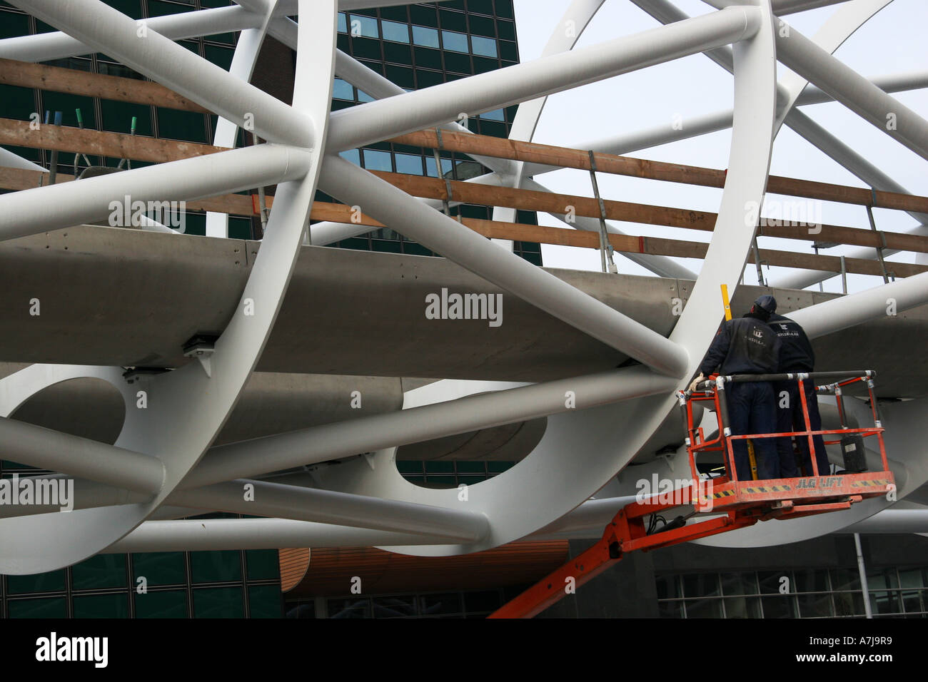 Netherlands, Den Haag, architecture, new infrastructure with workmen in ...