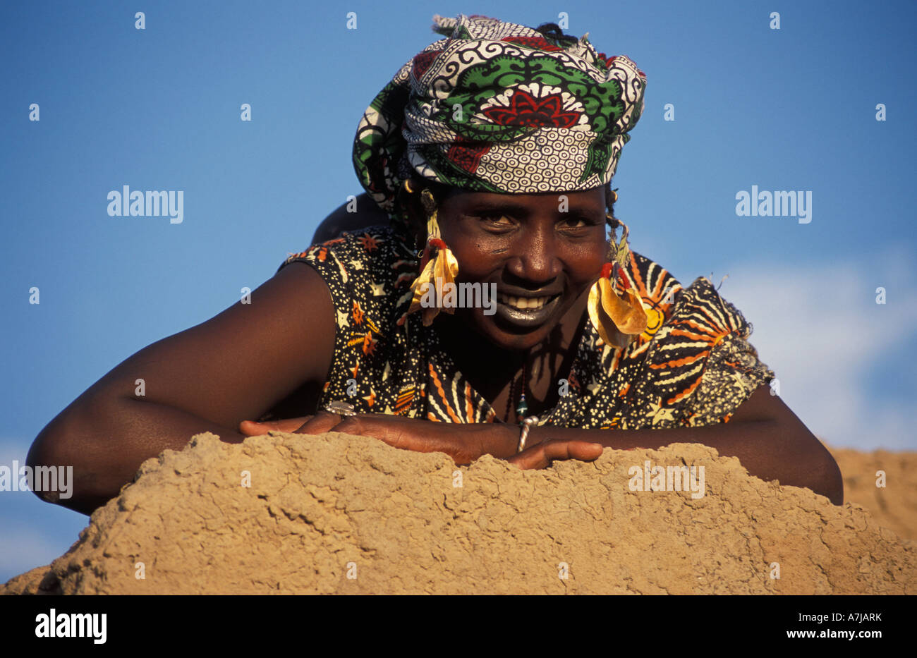 Peul or Fula woman with characteristic mouth tattoo wearing traditional ...