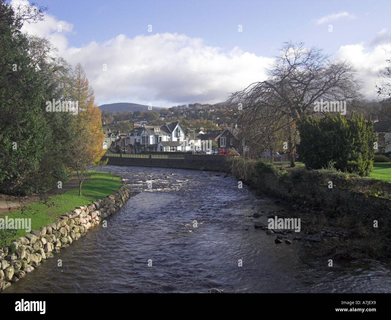 River Derwent, Fitz Park in Keswick Stock Photo - Alamy