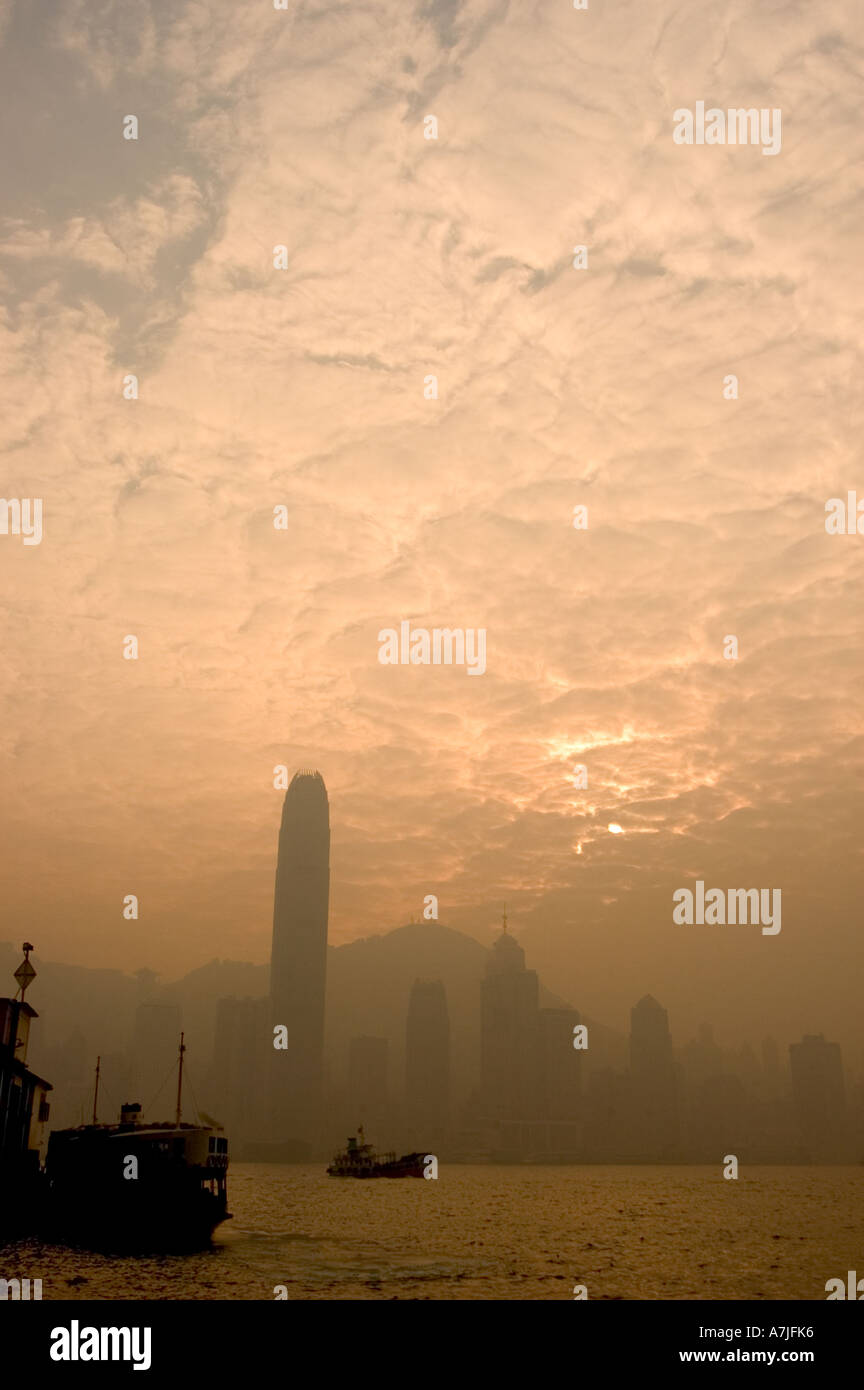 smoggy sunset New IFC Tower Hong Kong Skyline from Kowloon Hong Kong ...