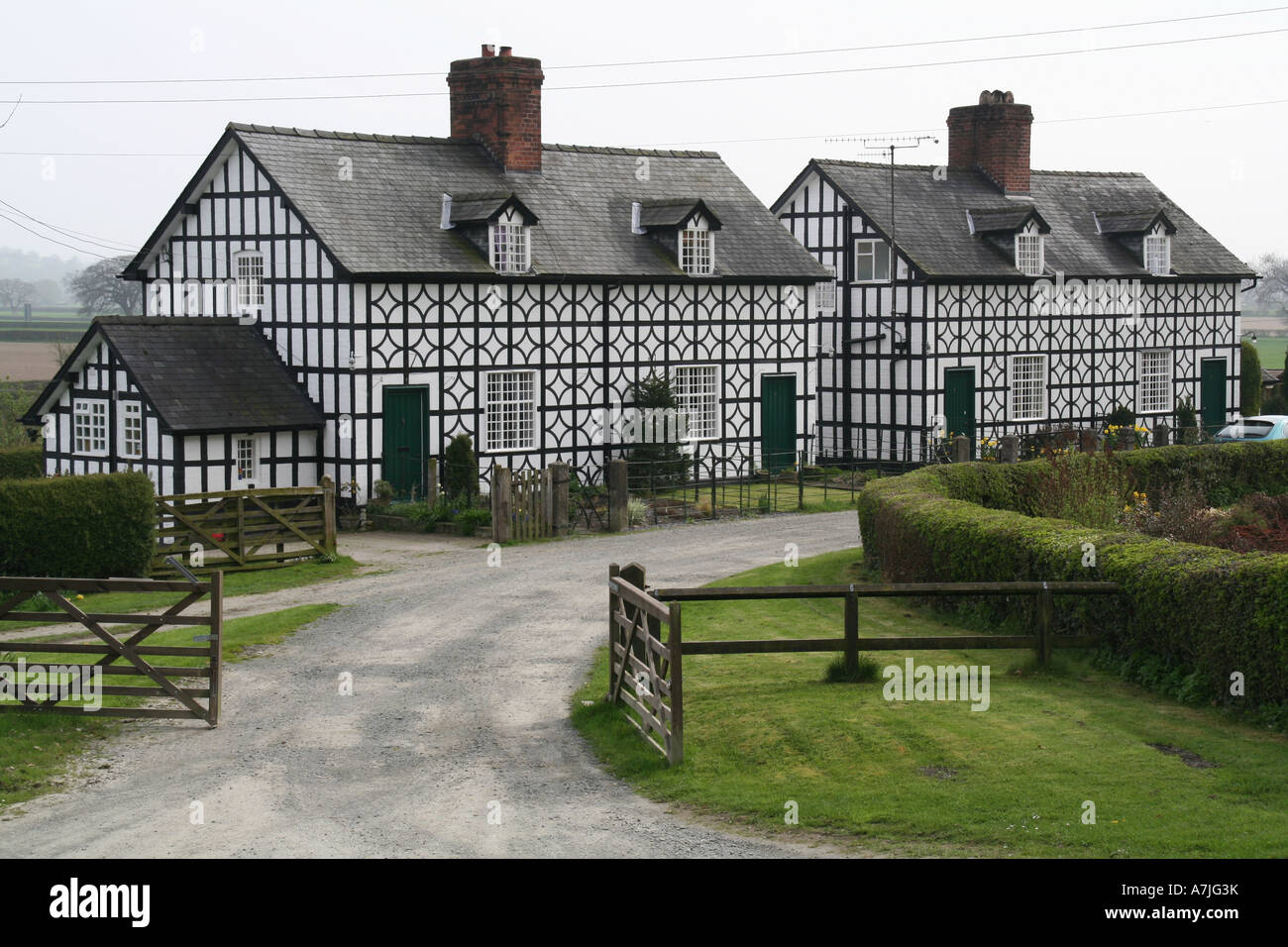 Black and White timber framed buildings near Welshpool, Wales Stock ...