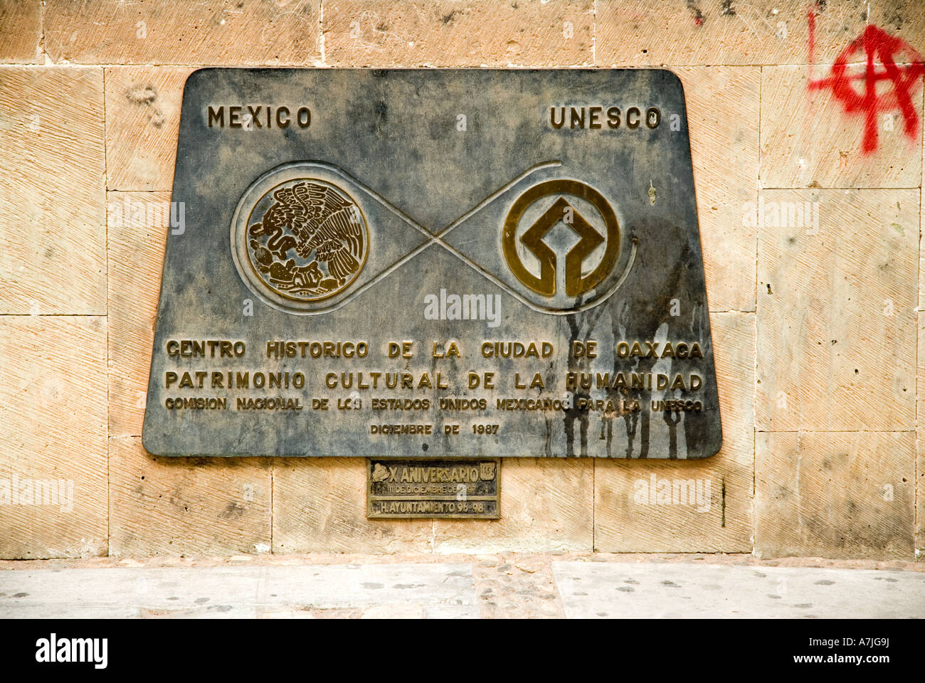 sign of the unesco heritage - Oaxaca - Mexico Stock Photo - Alamy