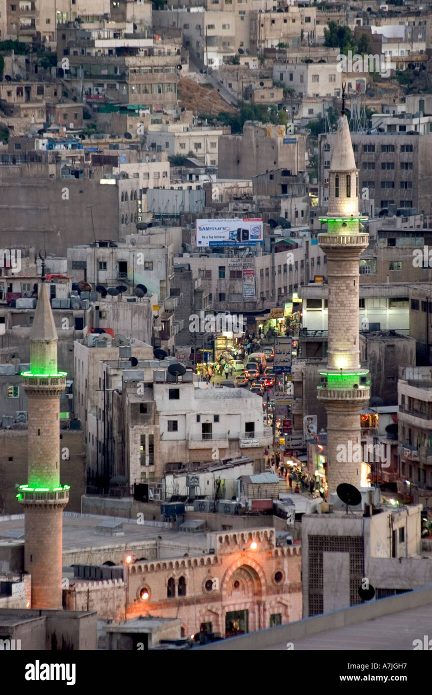 Night time city mosque in downtown Amman Amman Jordan Middle East Stock ...