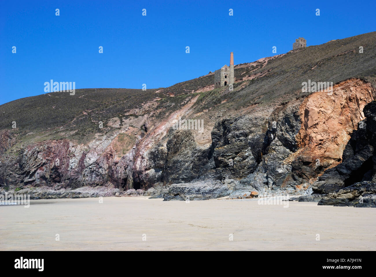 Wheal Coates engine Houses above Chapel Porth beach Cornwall UK Stock ...