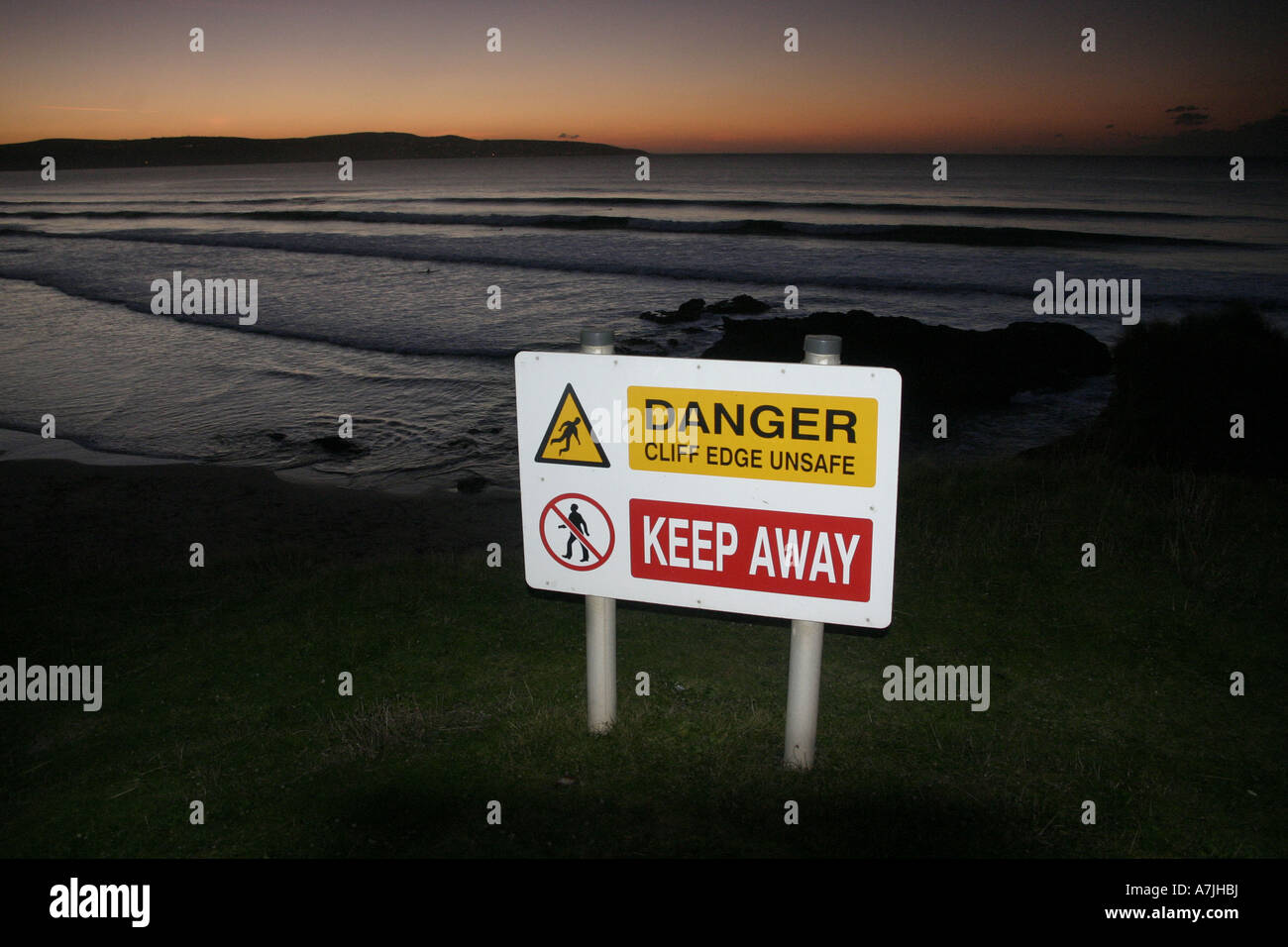 Danger cliff edge sign Cornwall UK Stock Photo - Alamy