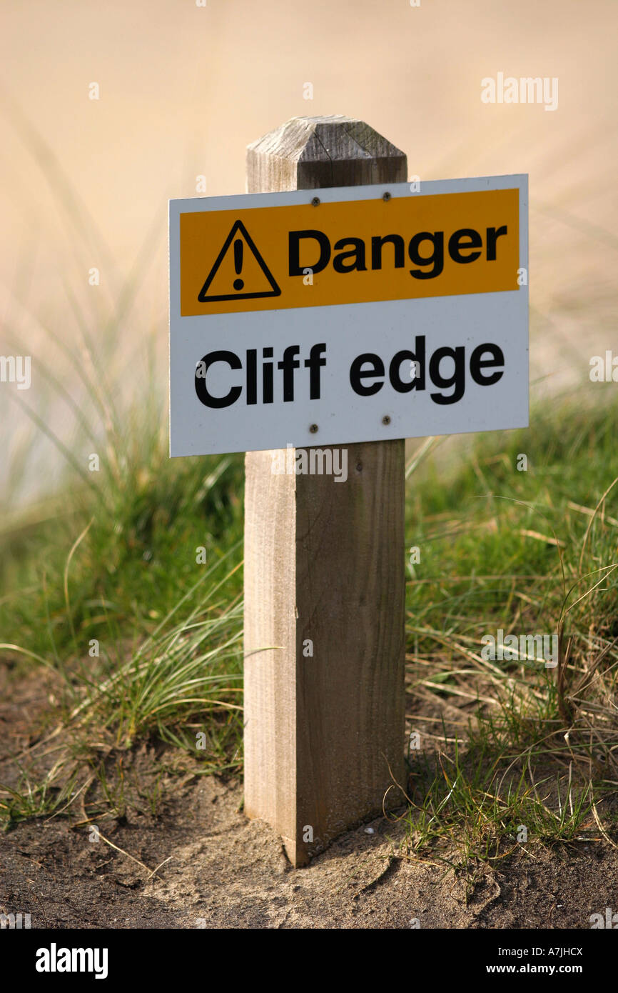 Danger Cliff Edge Sign West Cornwall UK Stock Photo - Alamy
