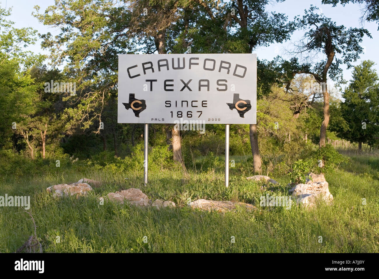 Crawford Texas sign - Crawford is the hometown of George Bush Stock ...