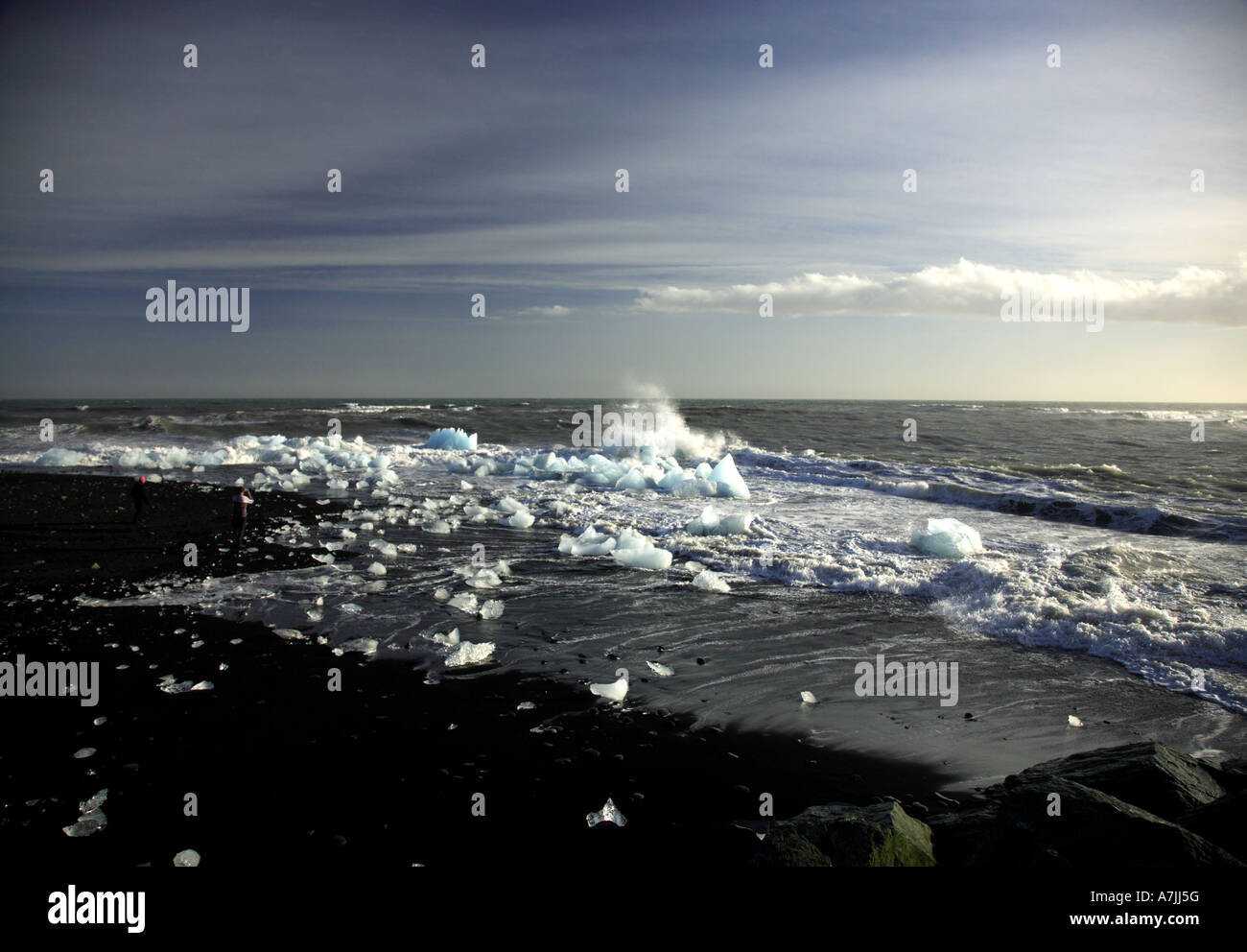 Black volcanic beach and broken icebergs Iceland Stock Photo - Alamy