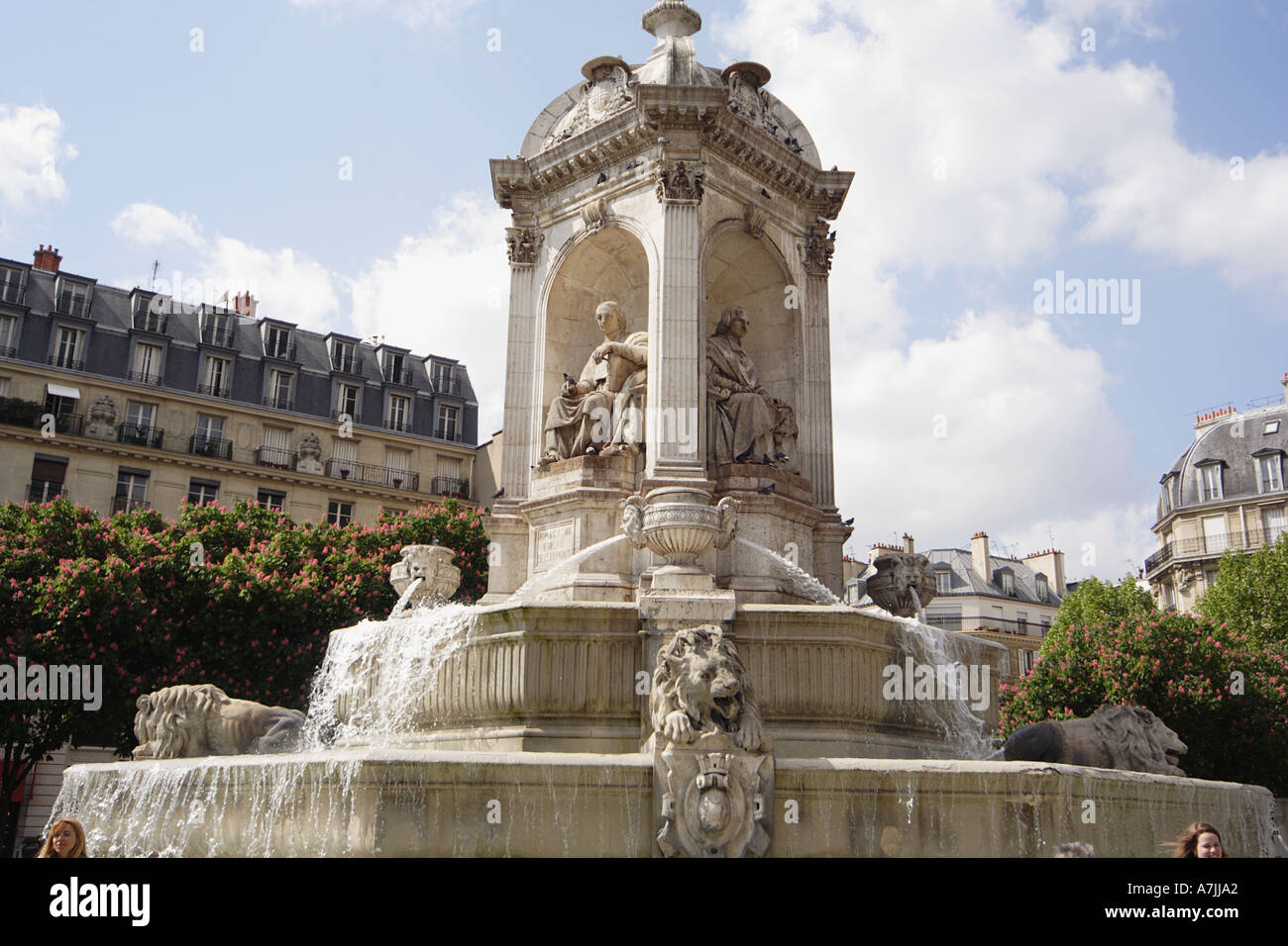 Grand scale fountain in Place Saint Sulpice Paris France Stock Photo ...