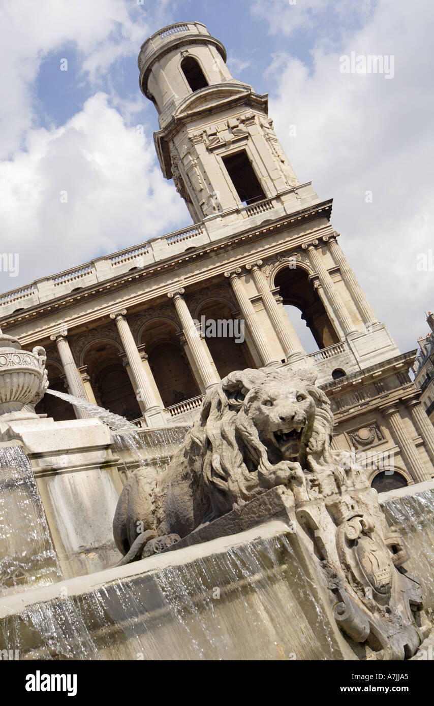 Grand scale fountain in Place Saint Sulpice Paris France with Saint ...