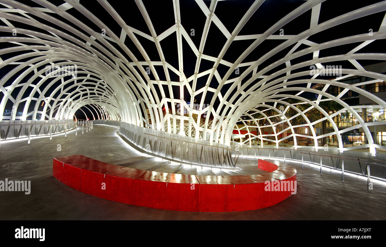 Webb Bridge, Melbourne. Perforated steel covered pedestrian walkway ...
