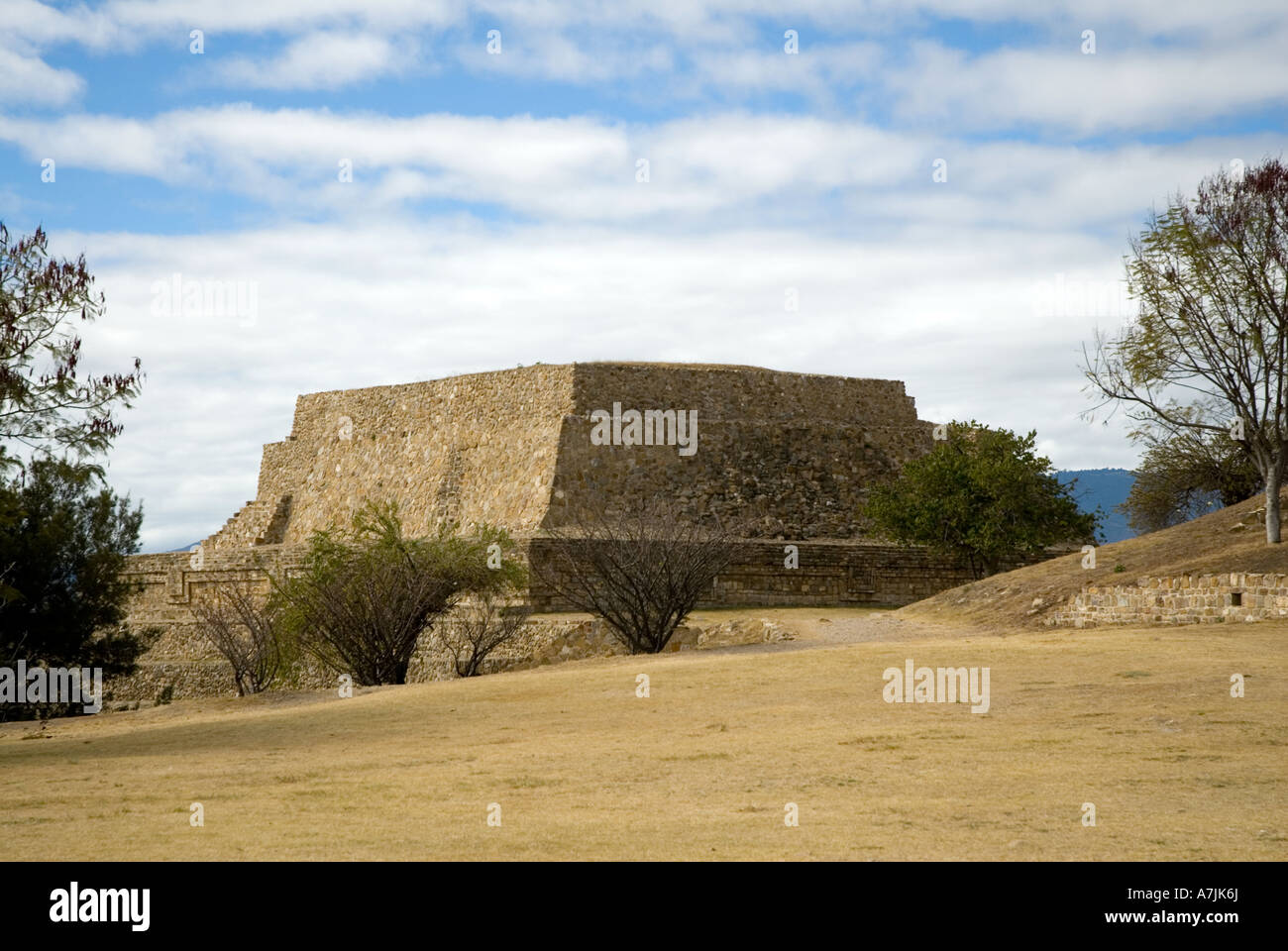 Monte Alban pyramids in the archeological site - Oaxaca - Mexico Stock ...