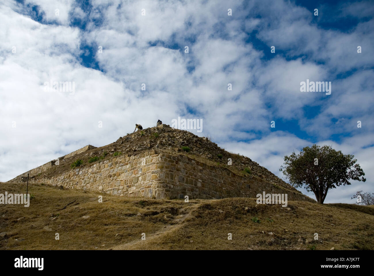 Monte Alban pyramids in the archeological site - Oaxaca - Mexico Stock ...
