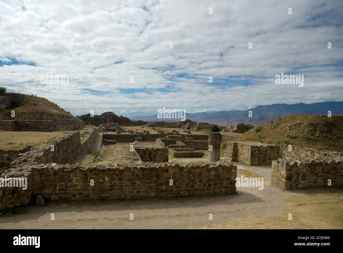 Monte Alban pyramids in the archeological site - Oaxaca - Mexico Stock ...