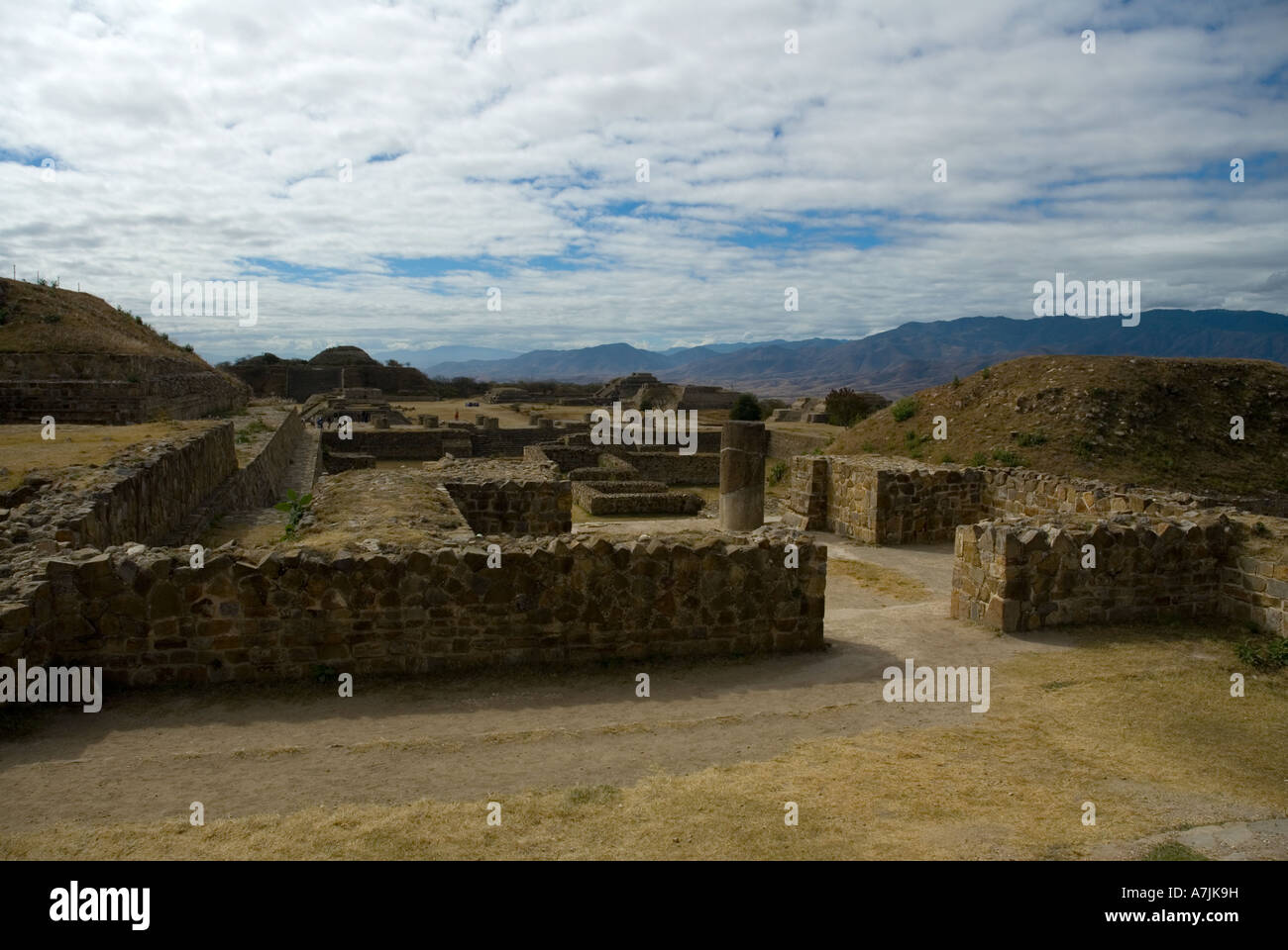 Monte Alban pyramids in the archeological site - Oaxaca - Mexico Stock ...