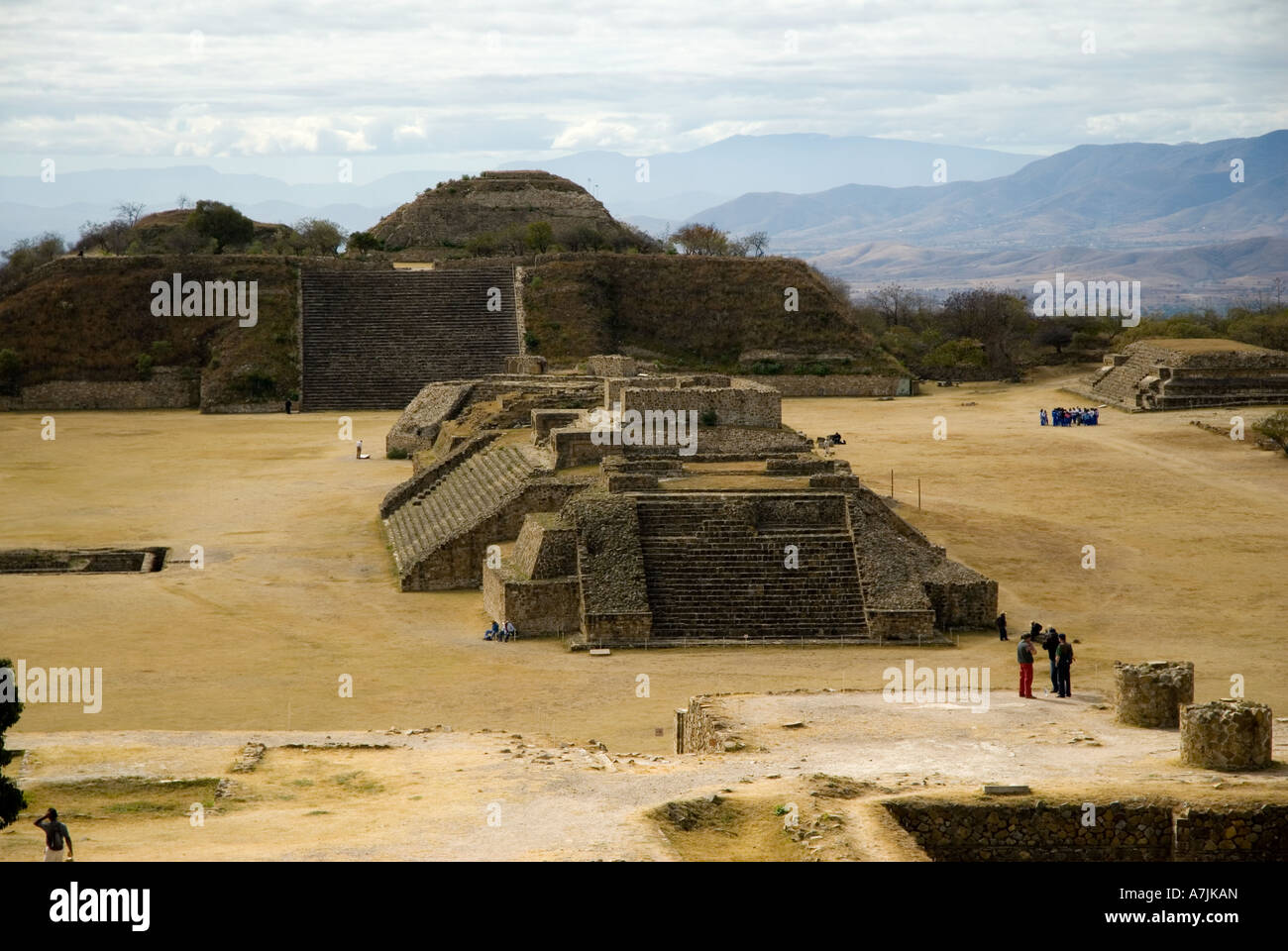Monte Alban pyramids in the archeological site - Oaxaca - Mexico Stock ...