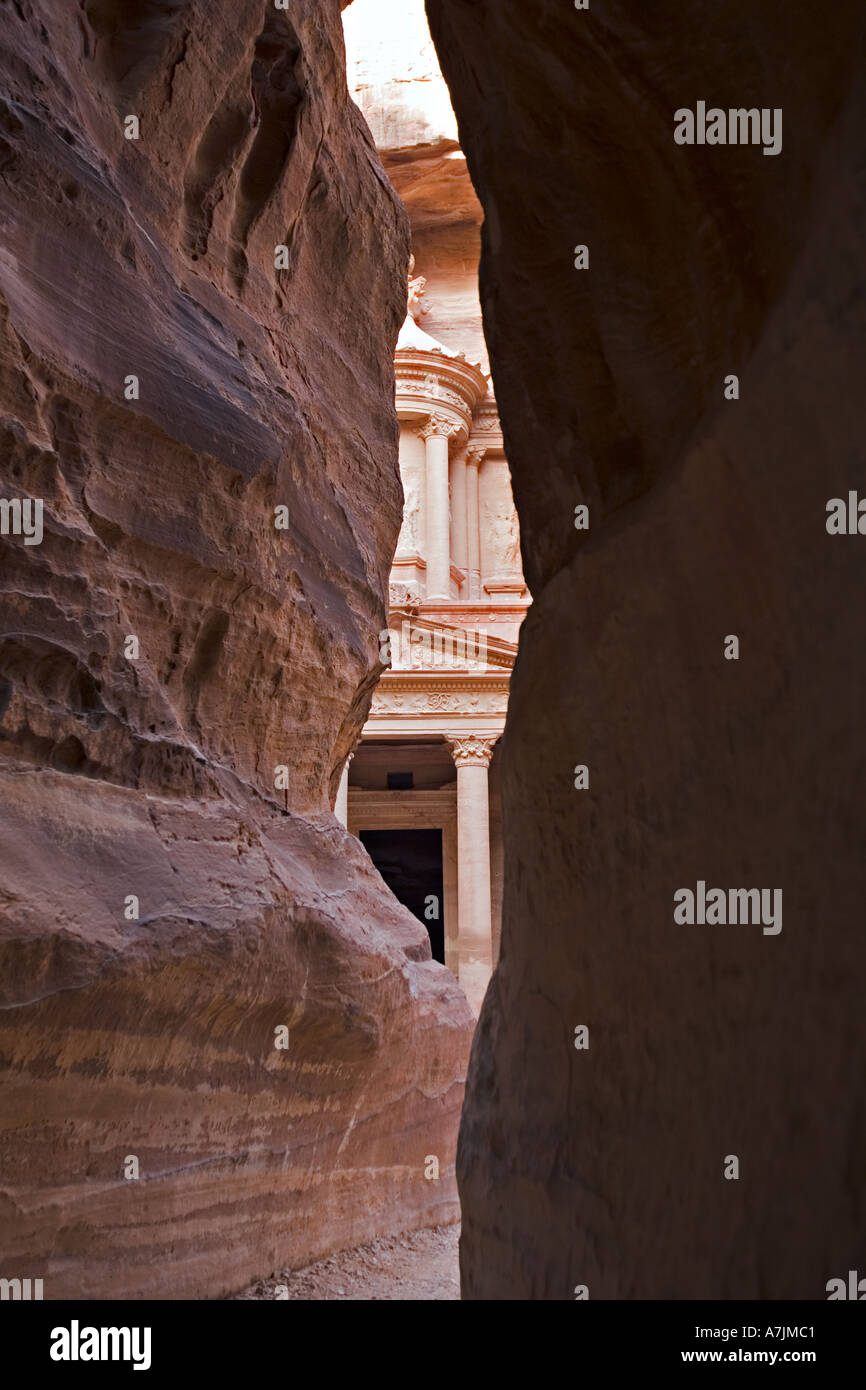 JORDAN PETRA The Treasury Building carved from the rose red sandstone ...