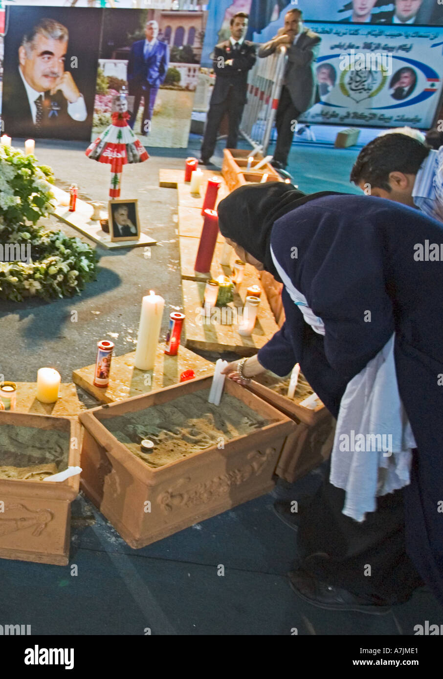 LEBANON BEIRUT Lebanese mourner places candles at the memorial to ...
