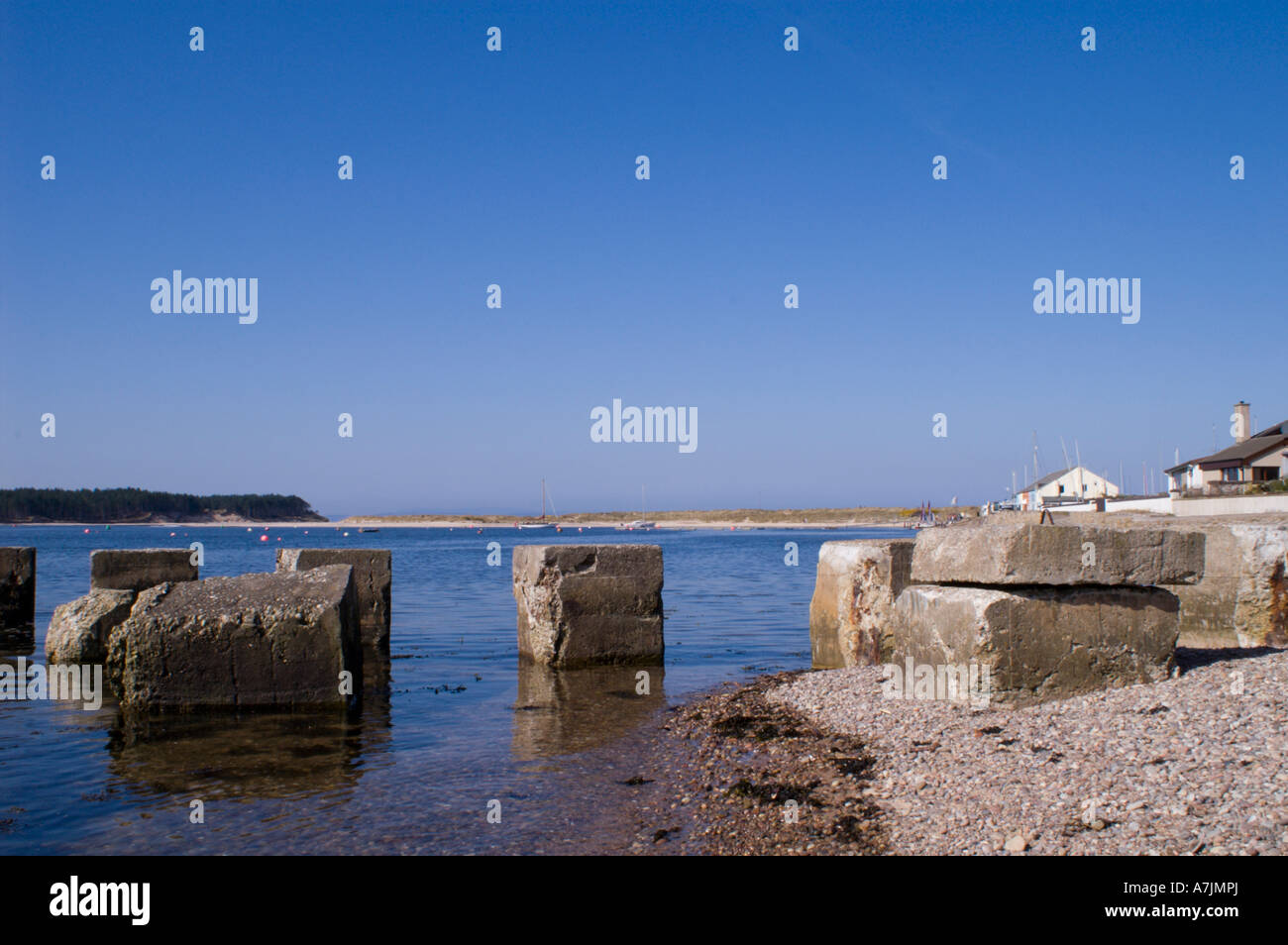 Defence Blocks at Findhorn Stock Photo - Alamy