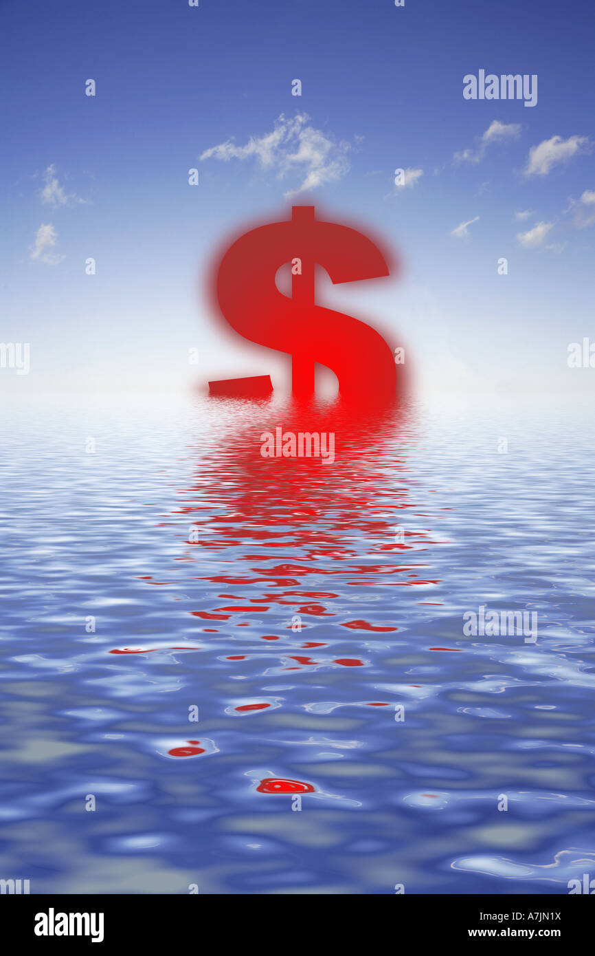 Dollar sign sinking into ocean Stock Photo - Alamy