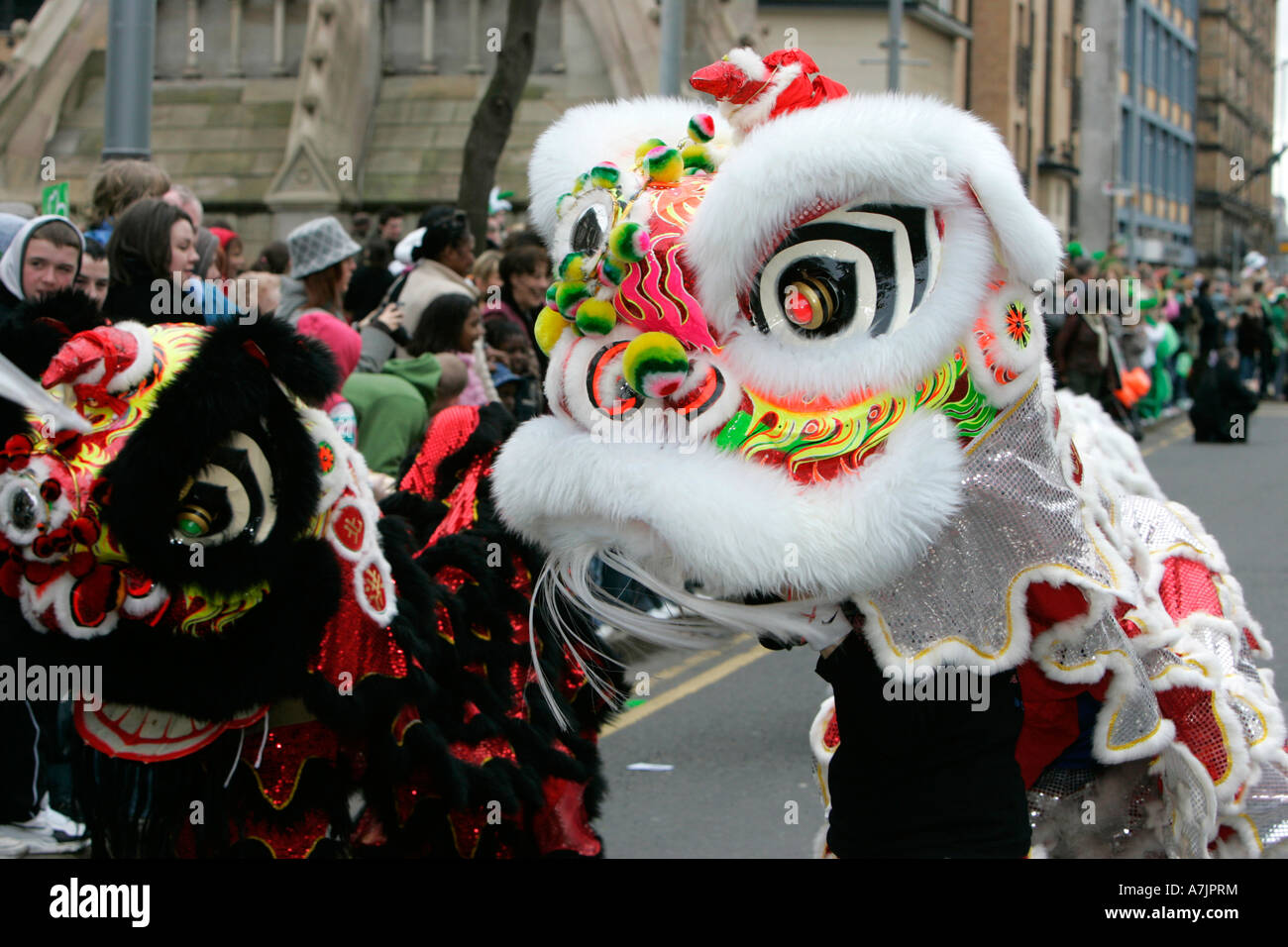 two Chinese dragons taking part in the st Patricks Day parade in ...