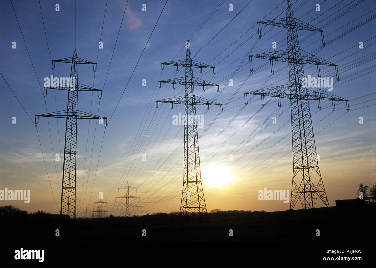 High voltage electricity power cables, Leichlingen, North Rhine ...