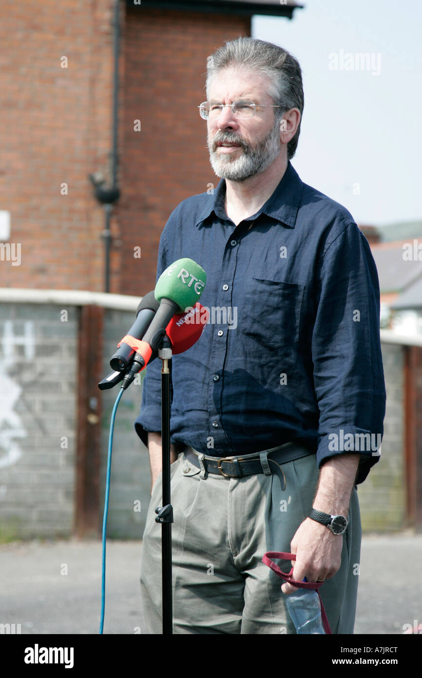 Gerry Adams at a street press conference in West Belfast with ...