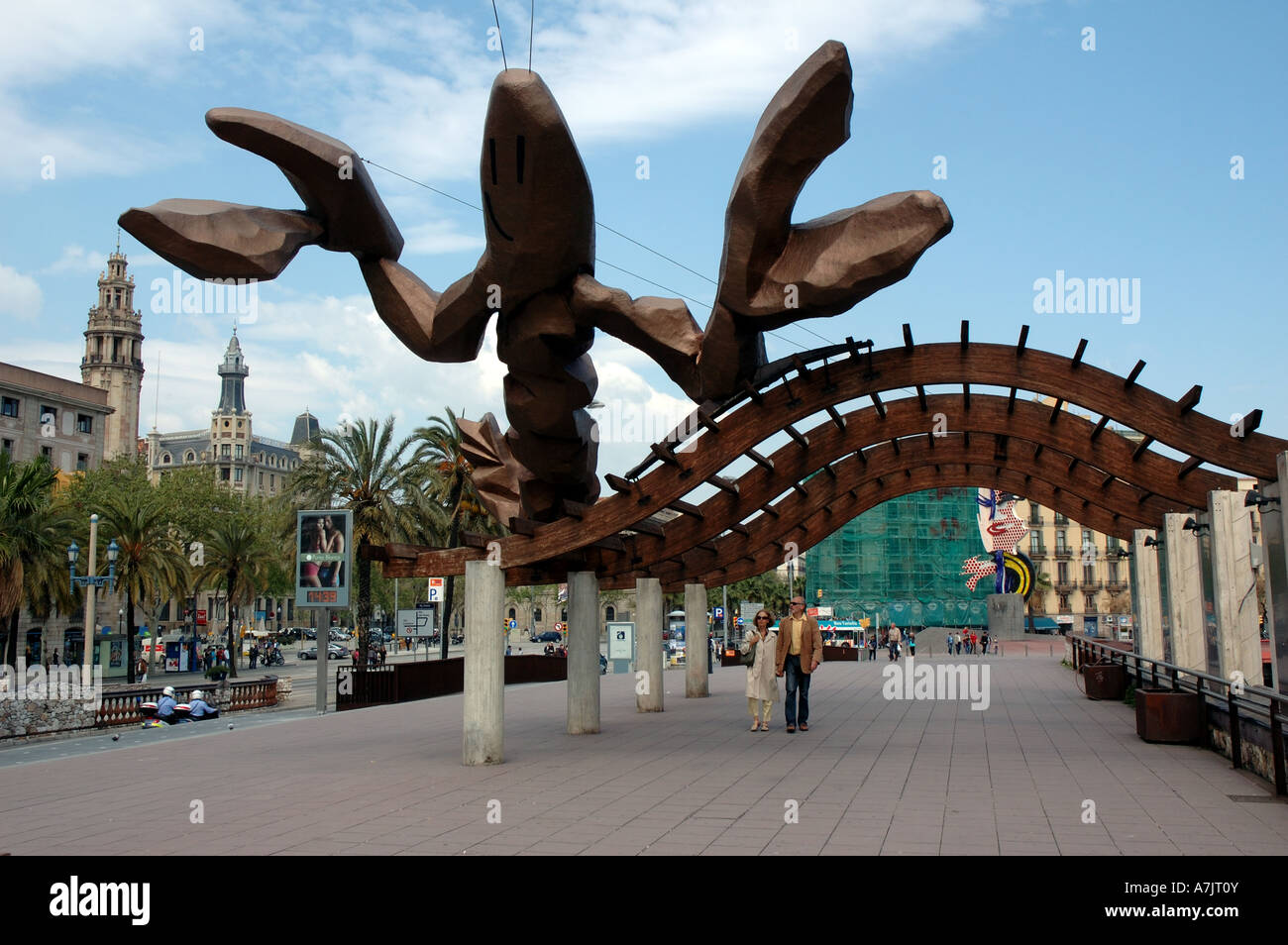 The Gambrinus lobster statue at Moll Bosch i Alsina, harbour front in ...
