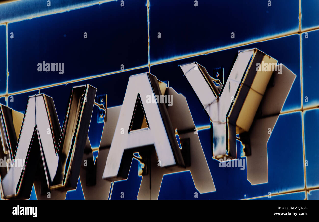 sign letters that with the word way against a blue background Stock ...