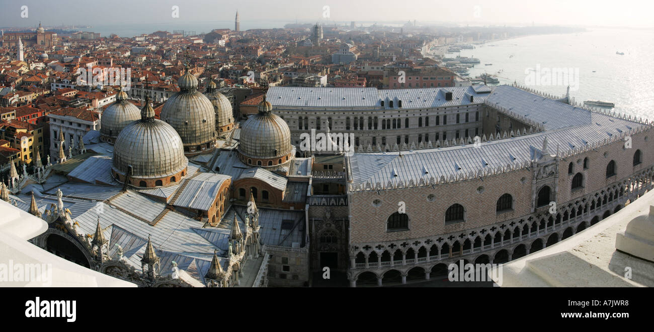 Aerial panoramic view of famous landmark domes of St Marks cathedral ...