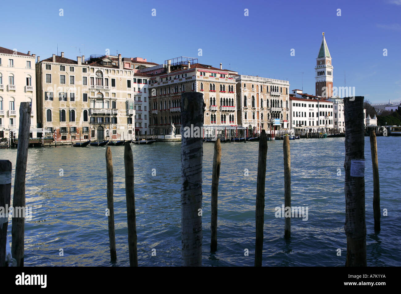 Iconic evocative view of Venice landmarks the Grand Canal and St Marks ...