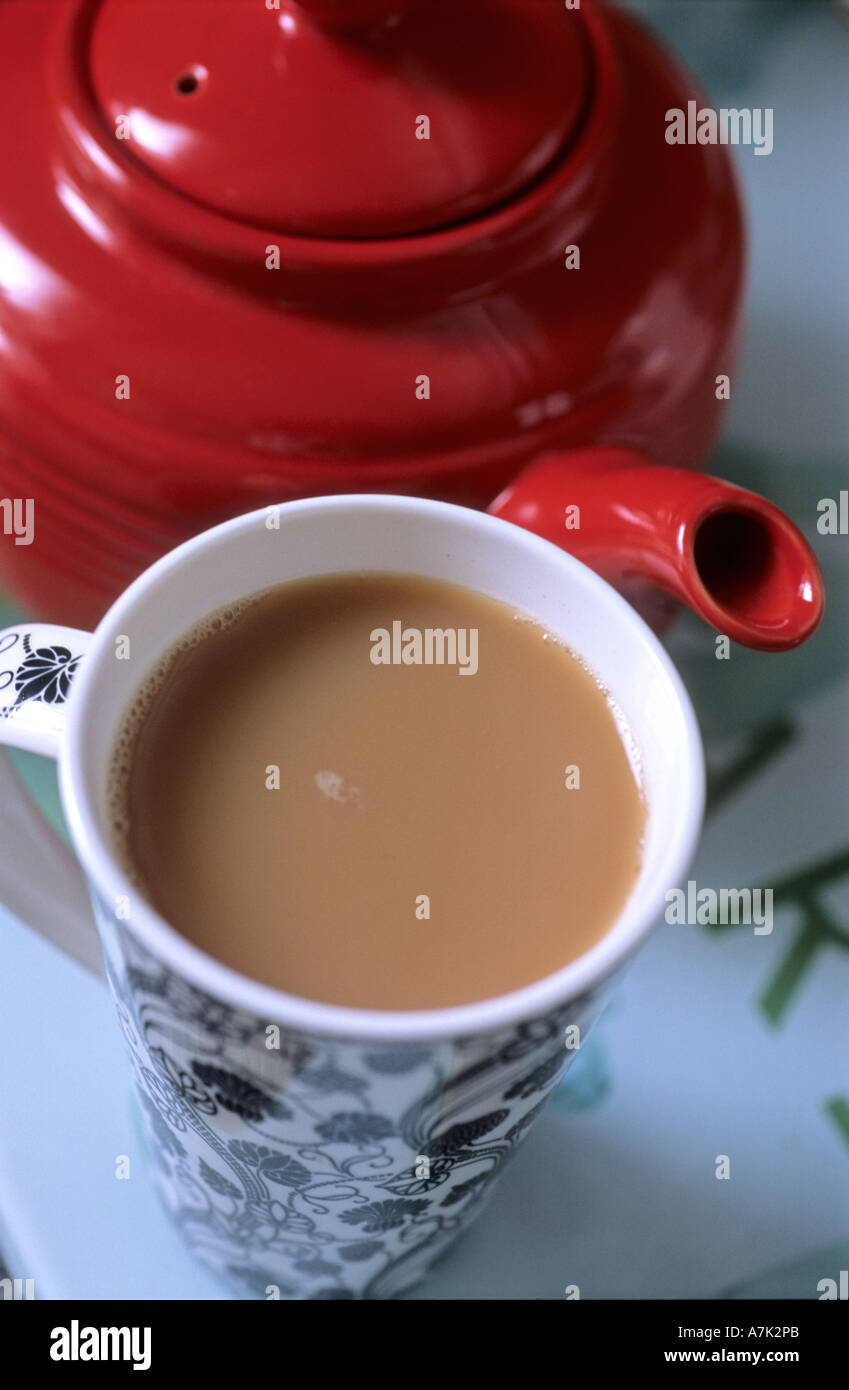 MUG OF TEA RED TEA POT Stock Photo - Alamy