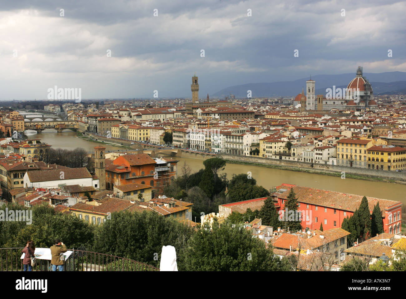 Aerial city vista view of Florenze Firenze from popular lookout ...