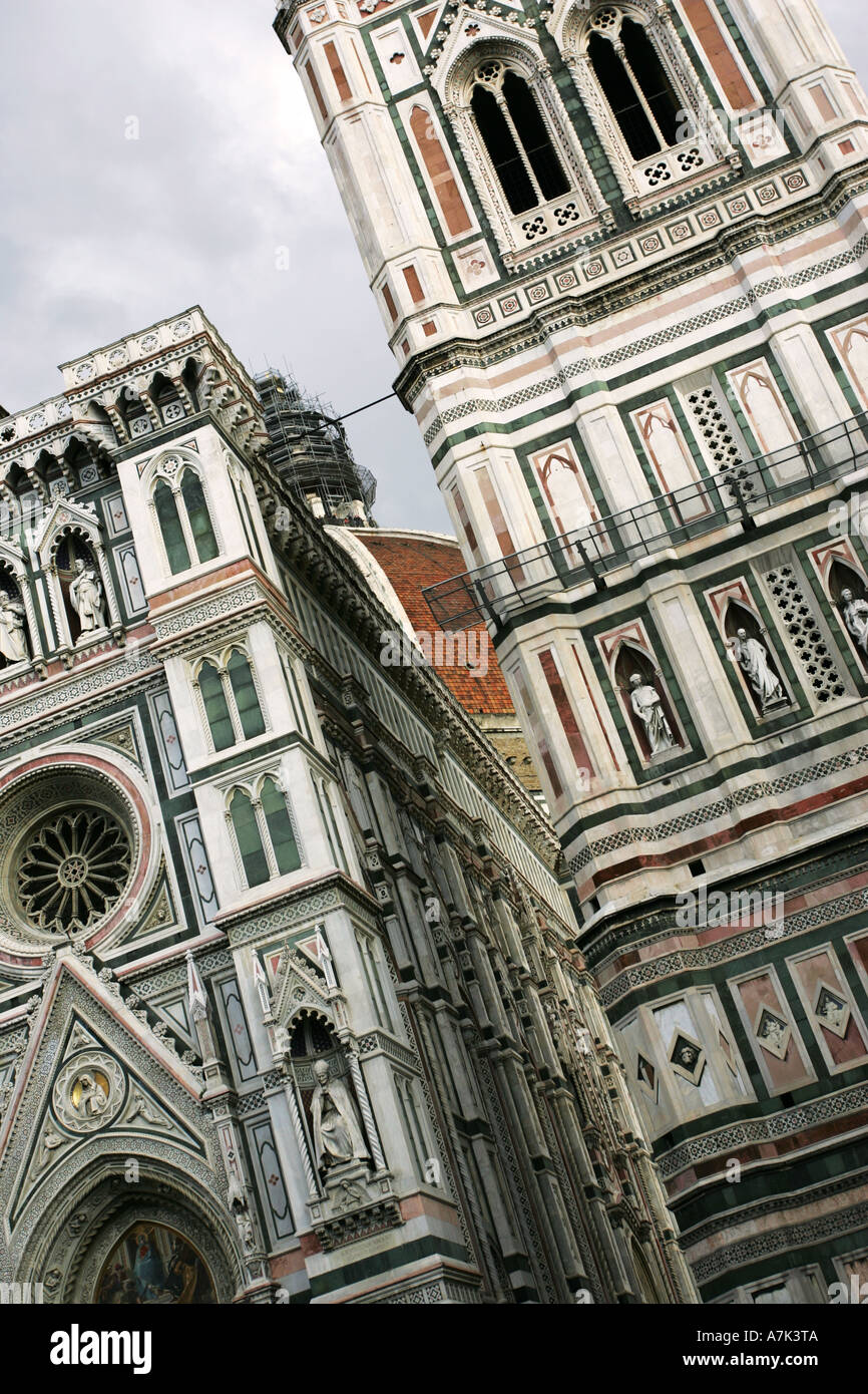 Closeup detail of front marble facade of Florence Cathedral Duomo ...
