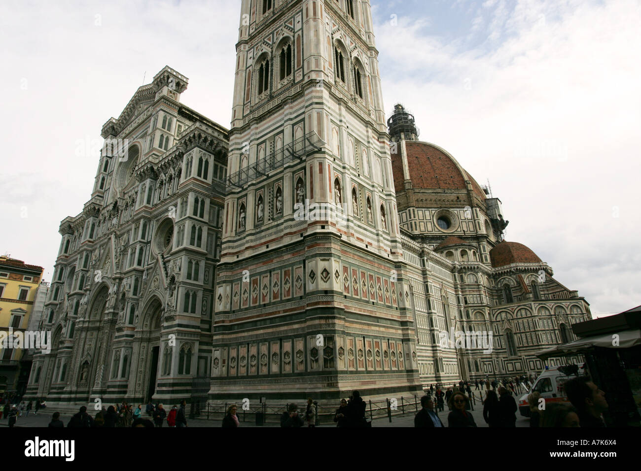 Closeup front marble facade of catholic cathedral the Firenze Duomo ...