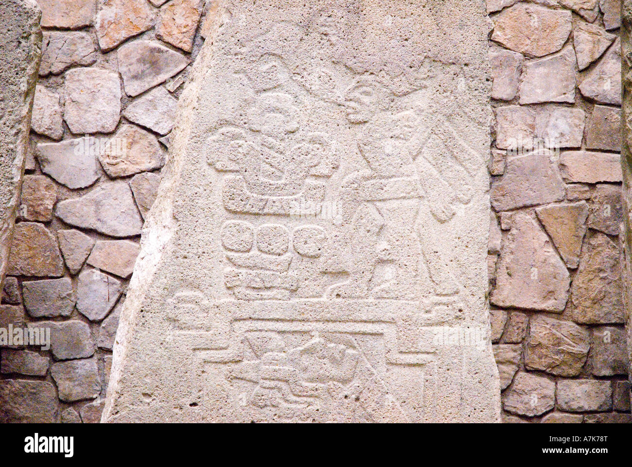 drawing on a stone in the museum of Monte alban UNESCO World Heritage ...