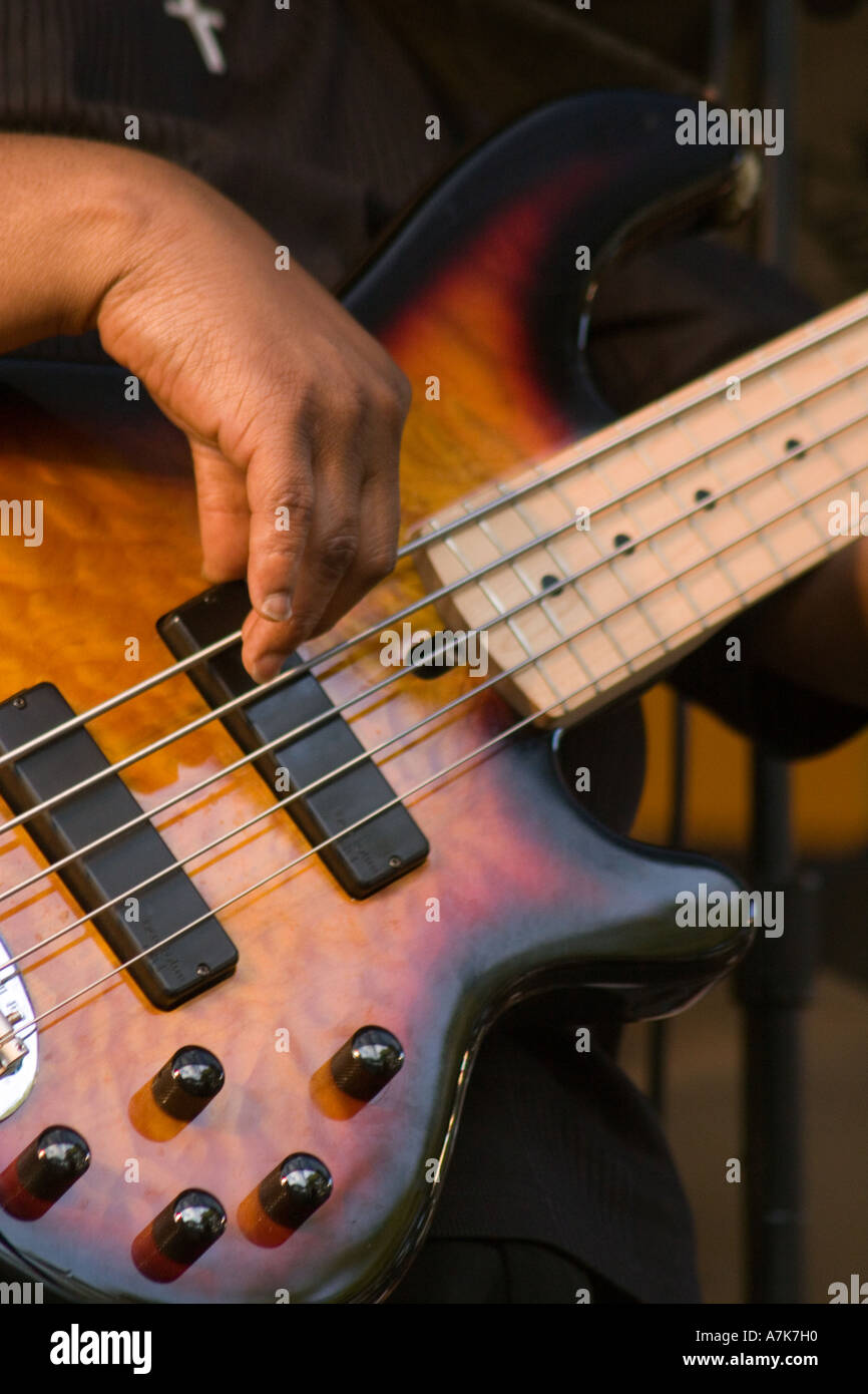 BASS GUITAR being played at the MONTEREY JAZZ FESTIVAL Stock Photo - Alamy