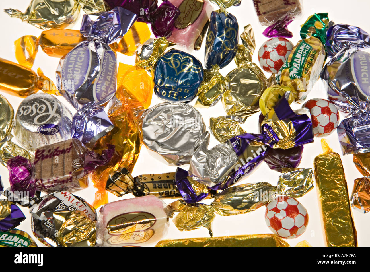 Assortment of sweets and chocolates on white background Stock Photo - Alamy