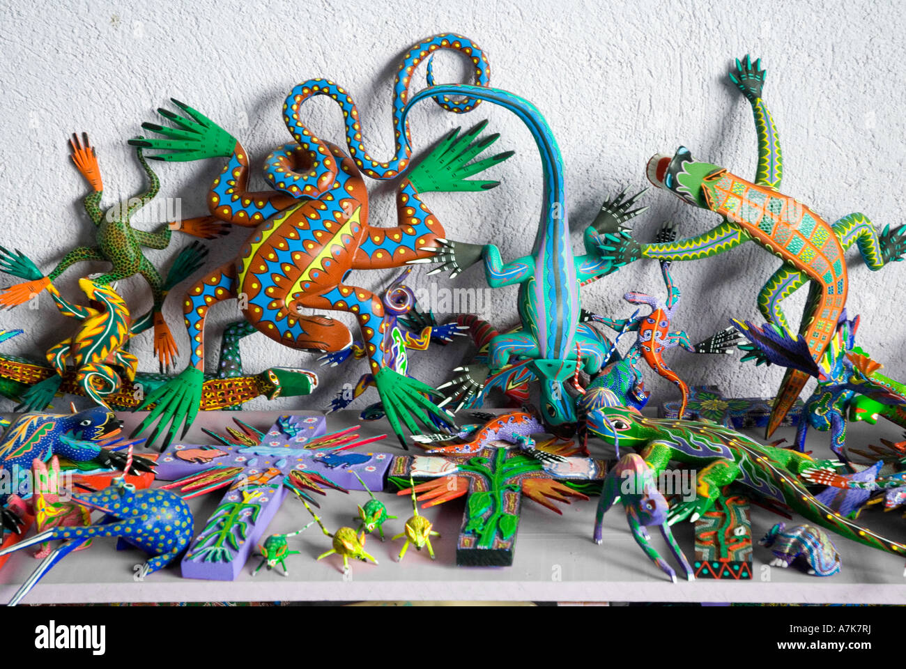 Animals made with copal wood in Arazola - Oaxaca - Mexico Stock Photo ...