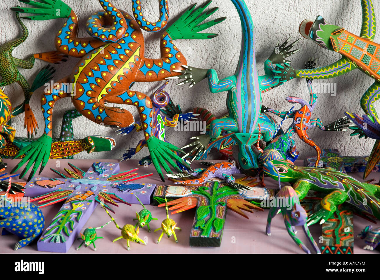 Animals made with copal wood in Arazola - Oaxaca - Mexico Stock Photo ...