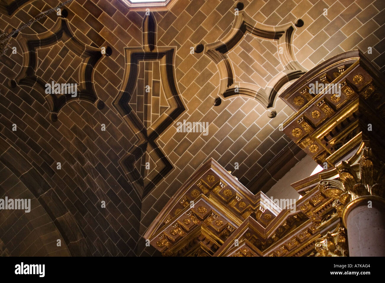 Elaborate ceiling and columns of the San Miguel de Allende Cathedral ...