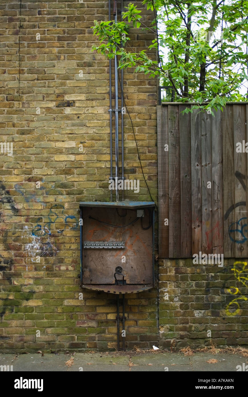 Old telecommunications box, left empty and rusty. Harlow Town, UK Stock ...